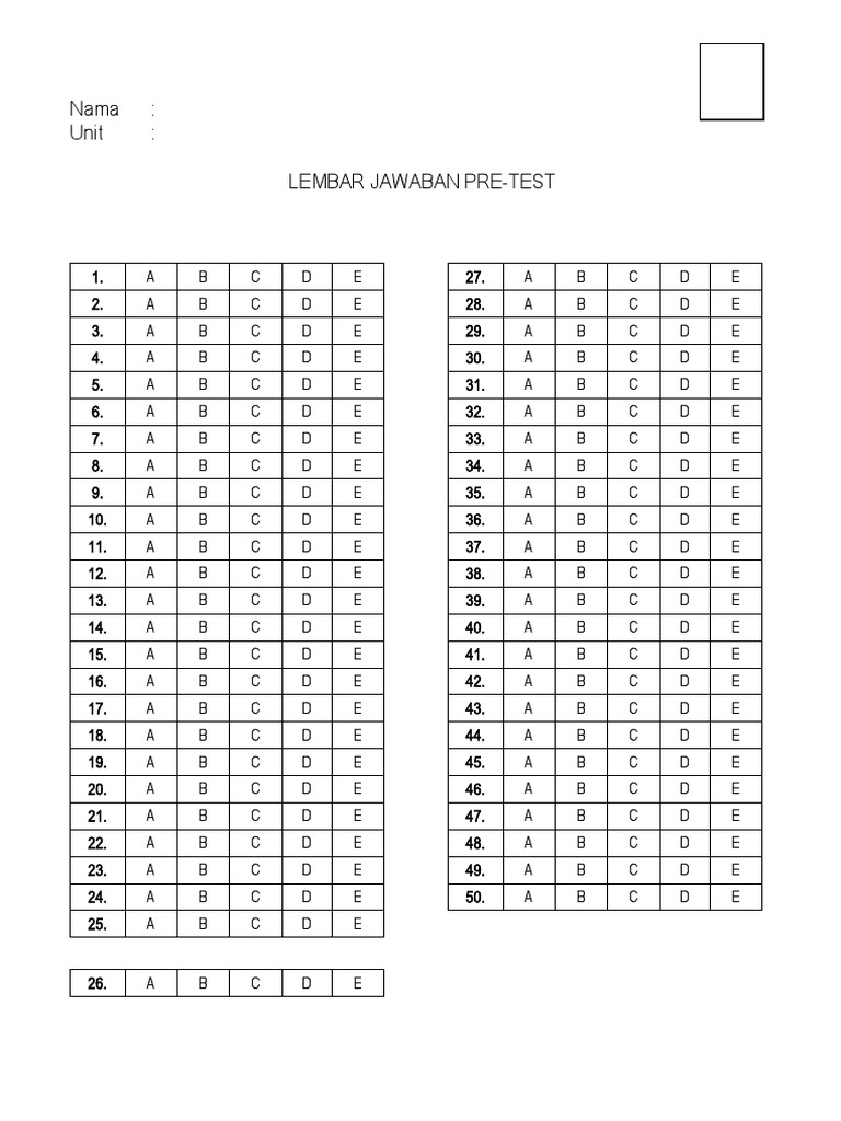 Nama: Unit: Lembar Jawaban Pre-Test | PDF