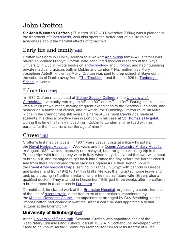 John Crofton: Early Life and Family | Download Free PDF | Medicine ...