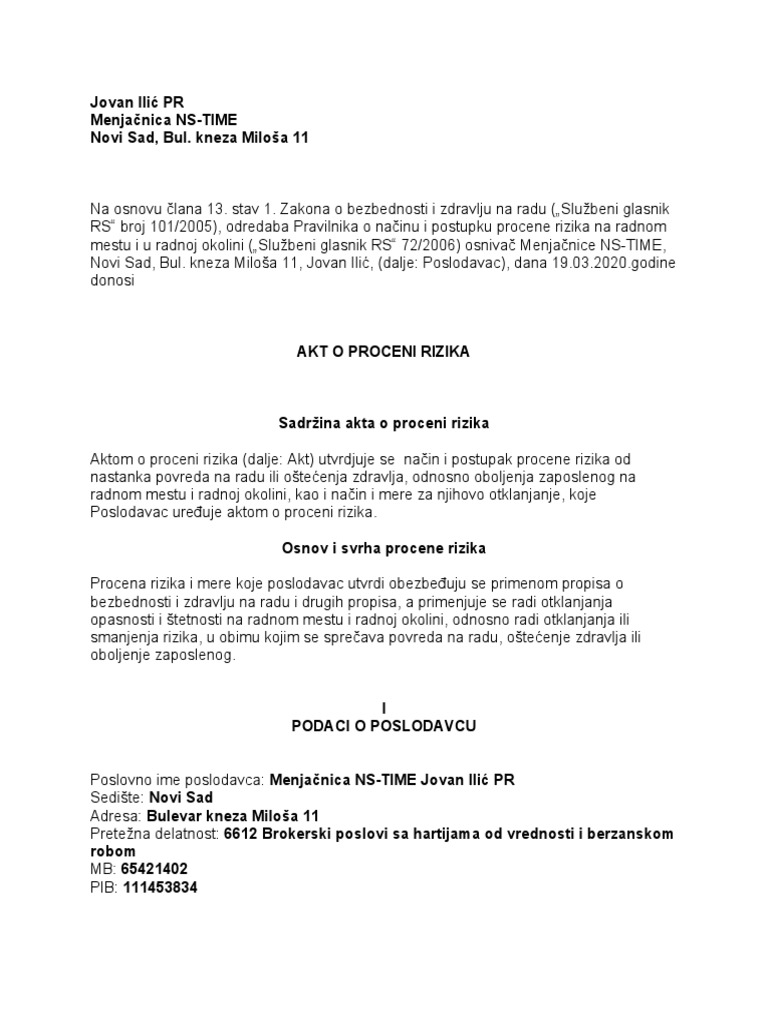 Akt o Proceni Rizika | PDF