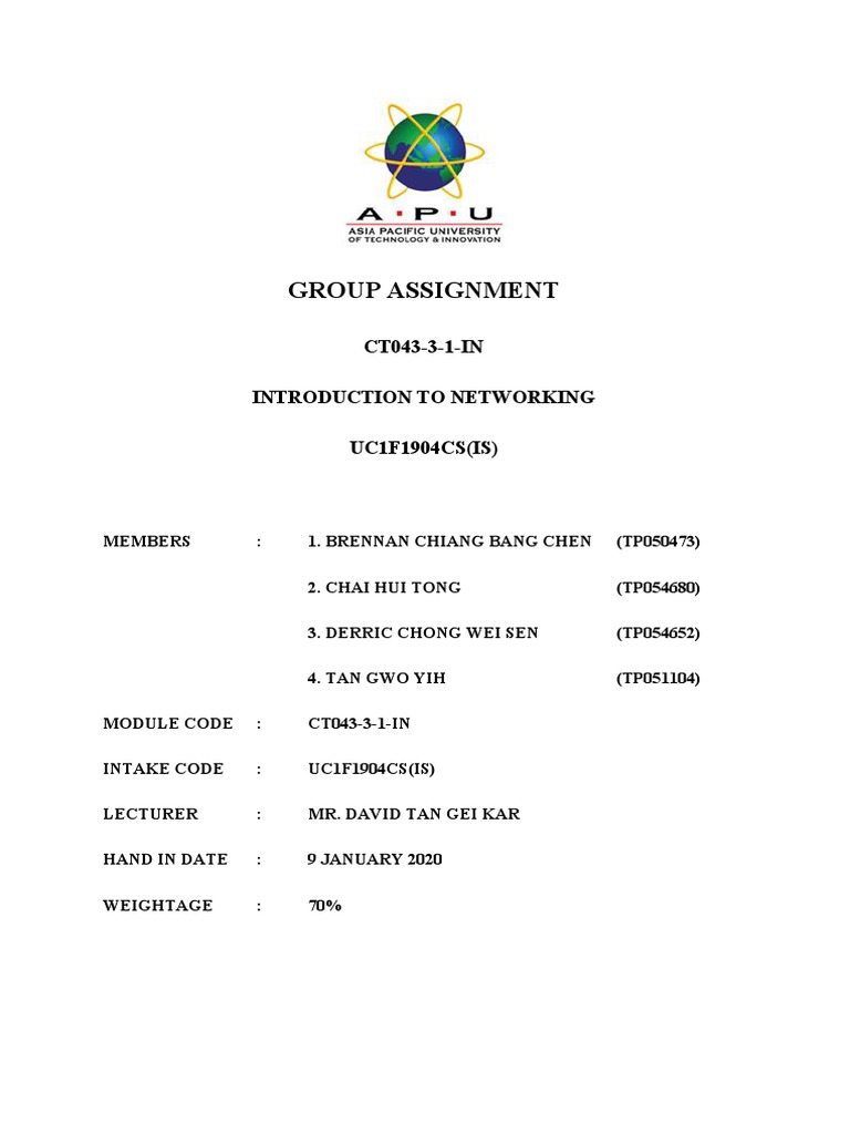 Group Assignment: CT043-3-1-IN Introduction To Networking UC1F1904CS (IS) | PDF | Network ...