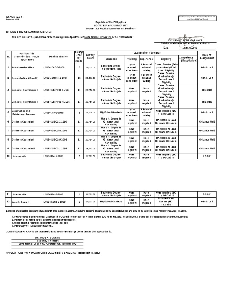 CS Form No. 9: Series of 2018 | Download Free PDF | Academic Degree ...