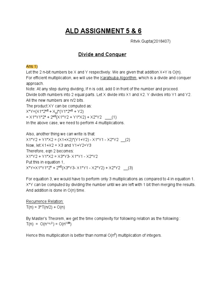 Ald Assignment 5 & 6: Divide and Conquer | PDF | Time Complexity | Theoretical Computer Science