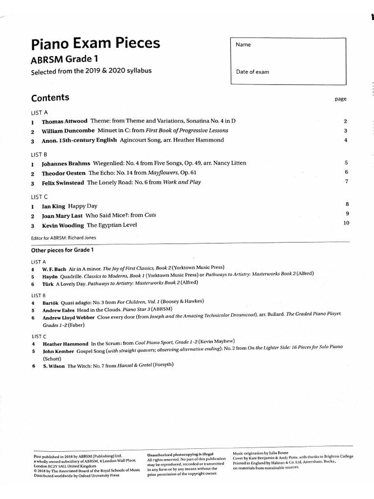Grade 1 Piano 19-20 | PDF
