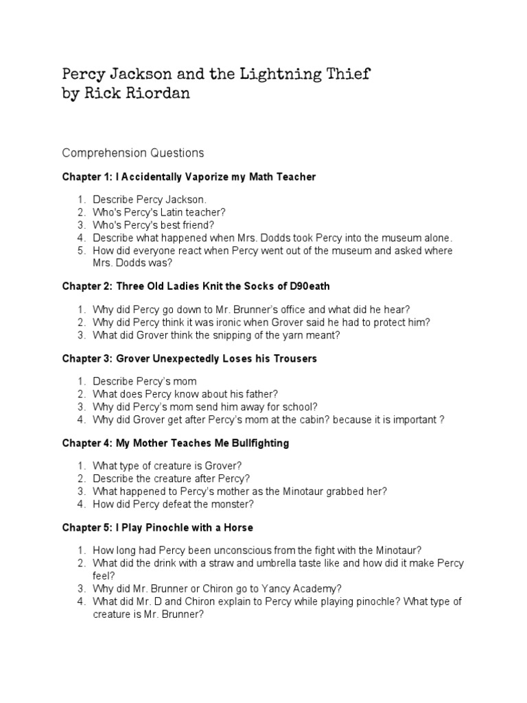 Percy Jackson Comprehension Questions Summary | PDF | Hades | Greek ...