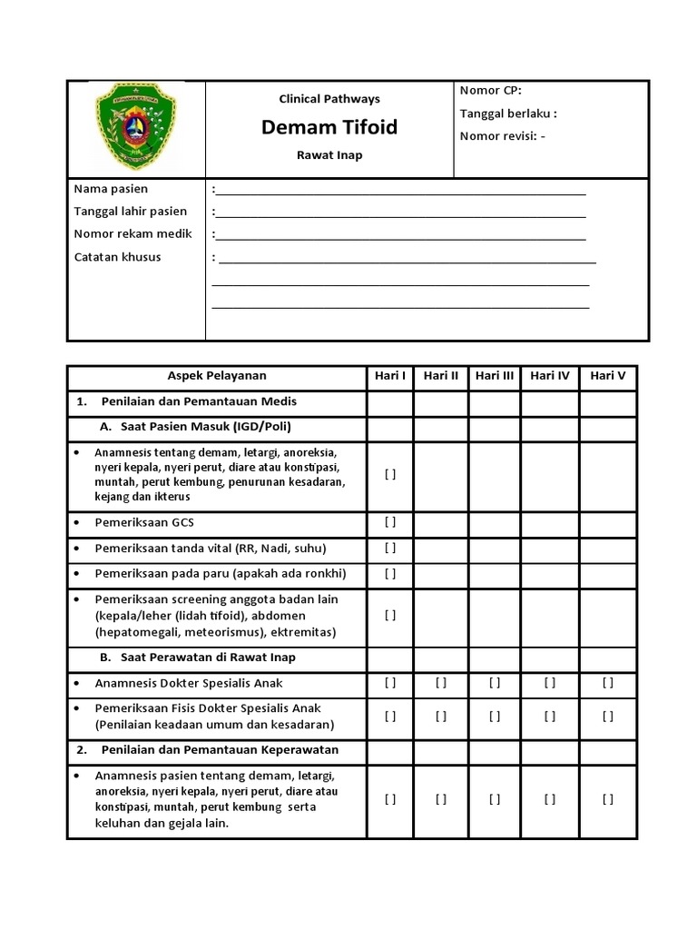 Clinical Pathway Demam Thypoid | PDF