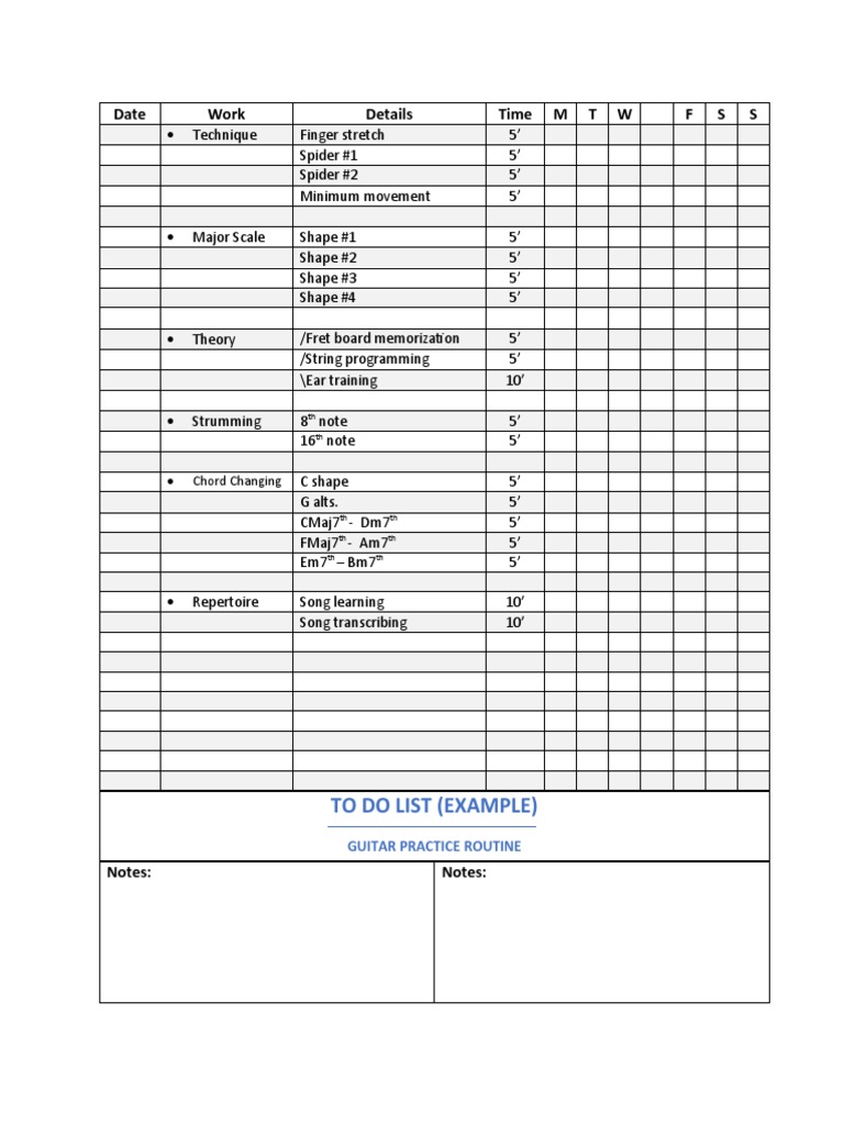 Date Work Details Time M T W F S S: To Do List (Example) | PDF