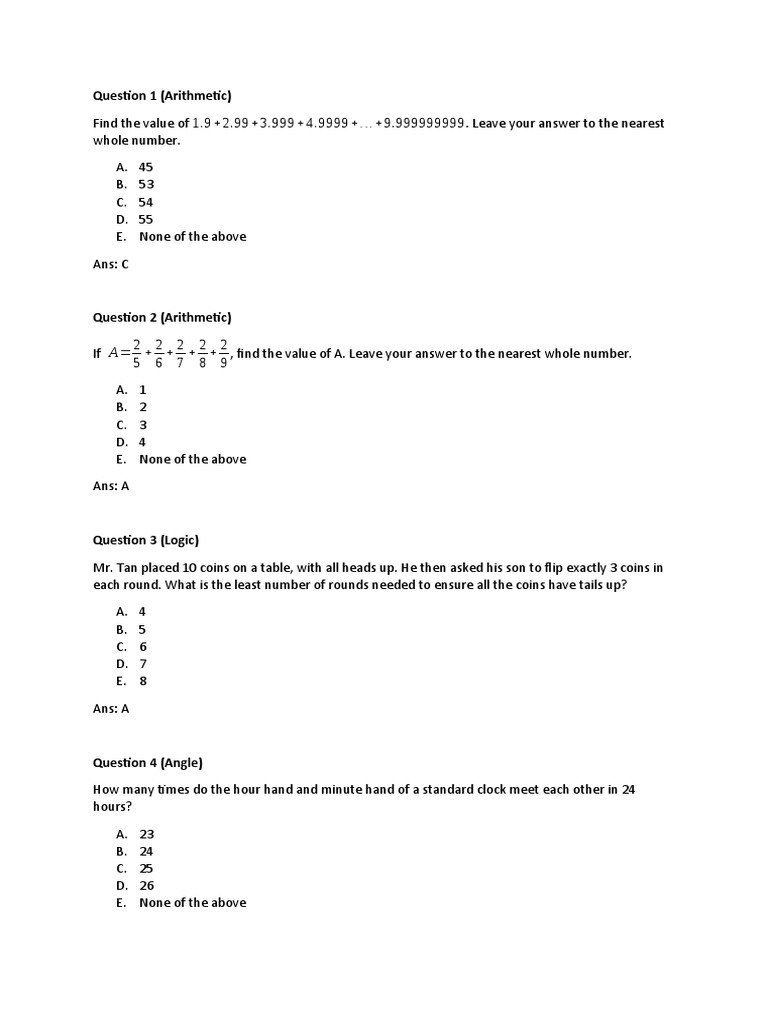 Question 1 (Arithmetic) | PDF | Area | Elementary Mathematics