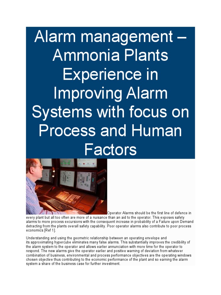 Alarm Management - Ammonia Plants Experience in Improving Alarm Systems ...