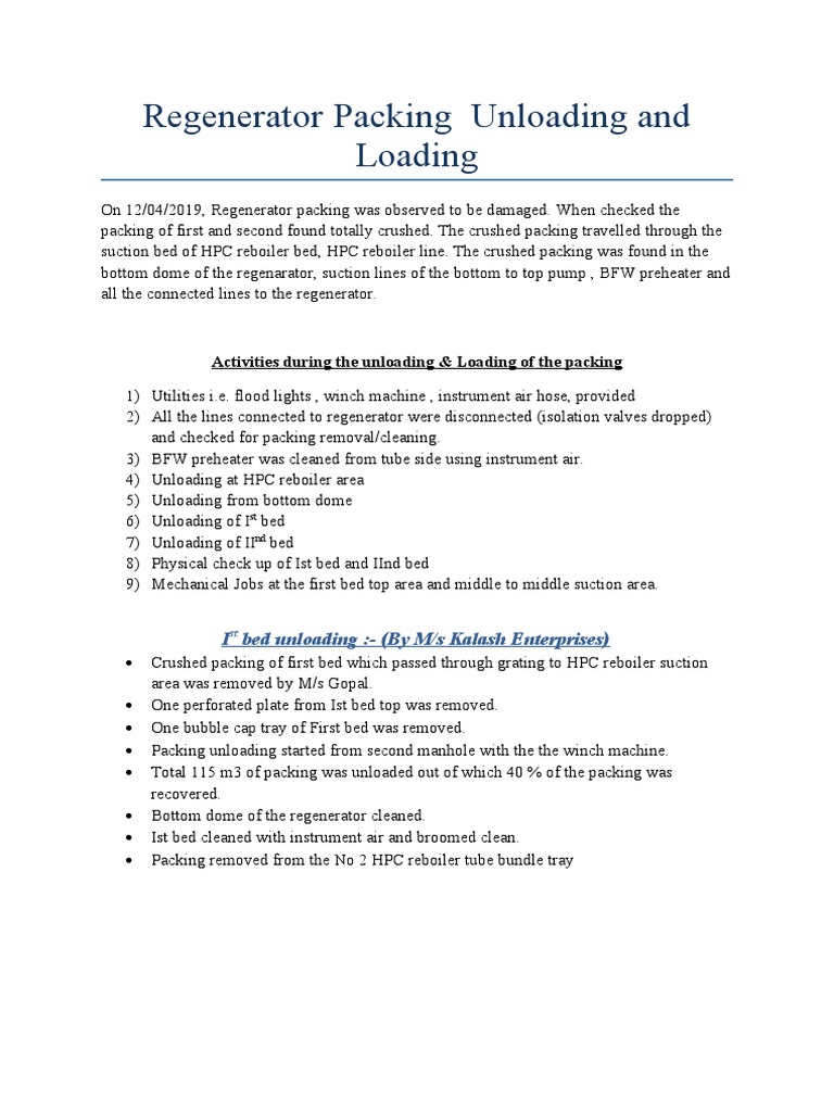 Regenerator Shut Down Report | PDF