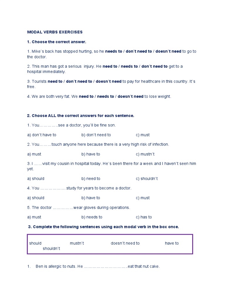 Modal Verbs Exercises 1. Choose The Correct Answer | PDF | Grammar | Syntax