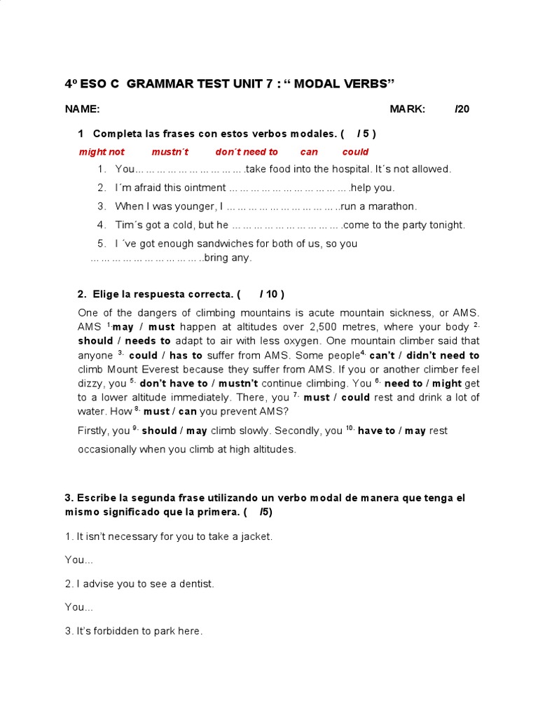 Unit 7 Grammar Test | PDF