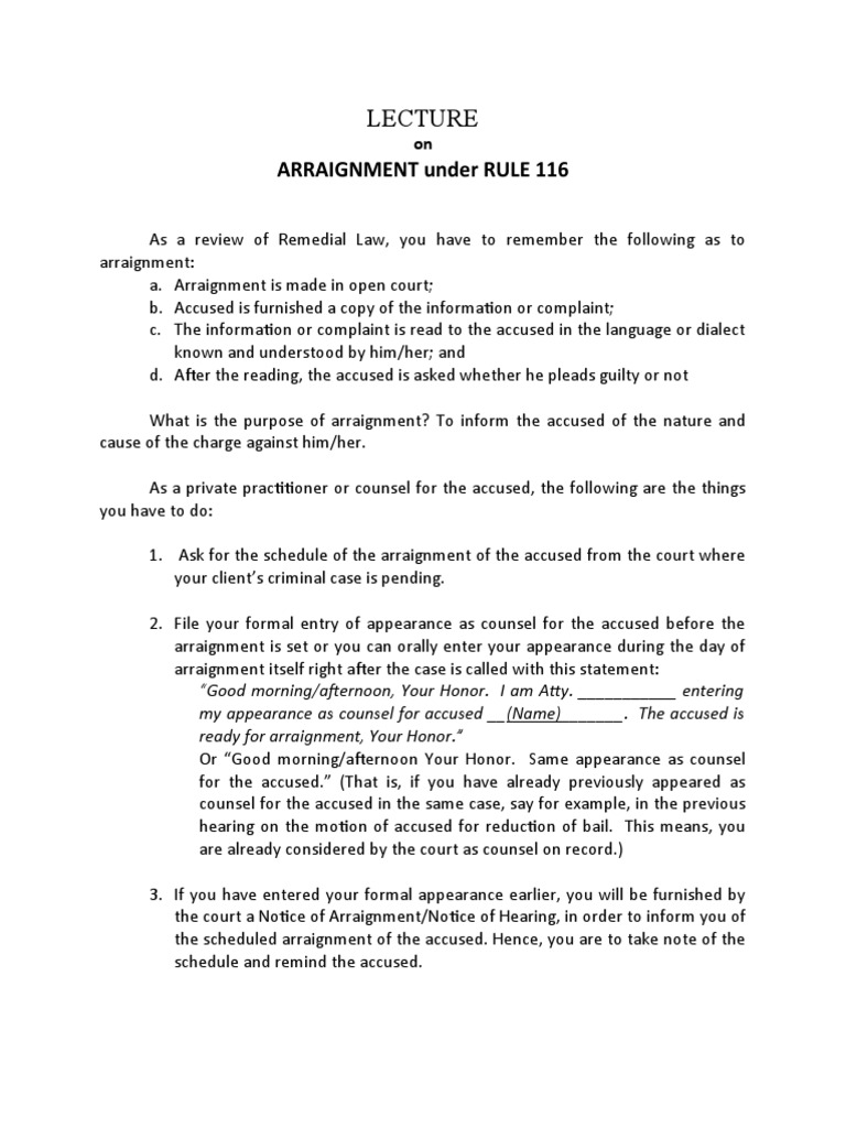 Arraignment Under Rule 116 | PDF | Arraignment | Plea