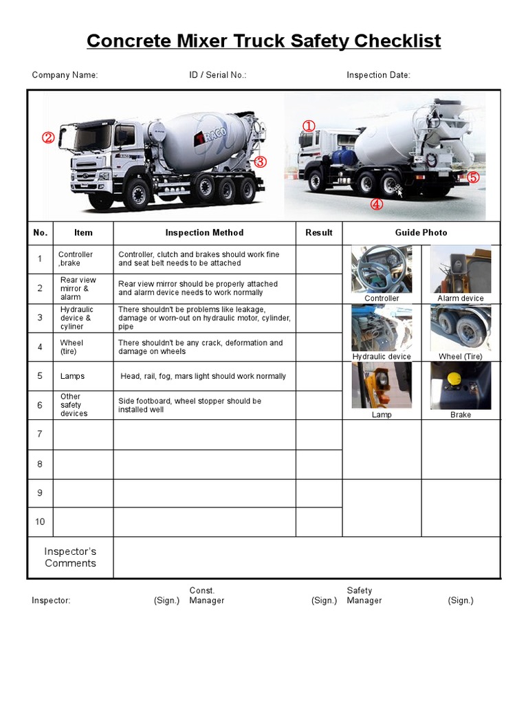 Concreate Mixer Equipment Checklist (Konsorsium Form) | PDF