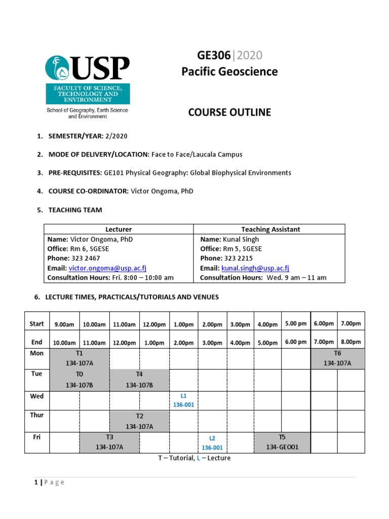 GE306 - Course Outline - 2020 | PDF | Geomorphology | Educational ...