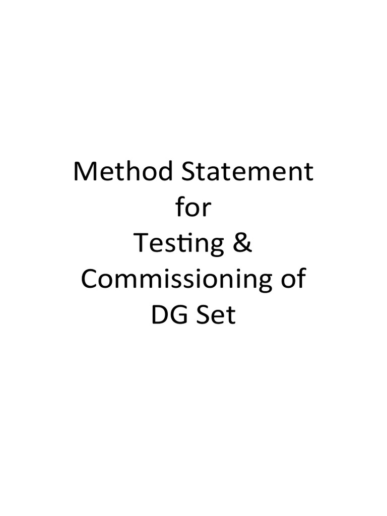 Method Statement For Testing And Commissioning Of Dg Set Pdf Electric