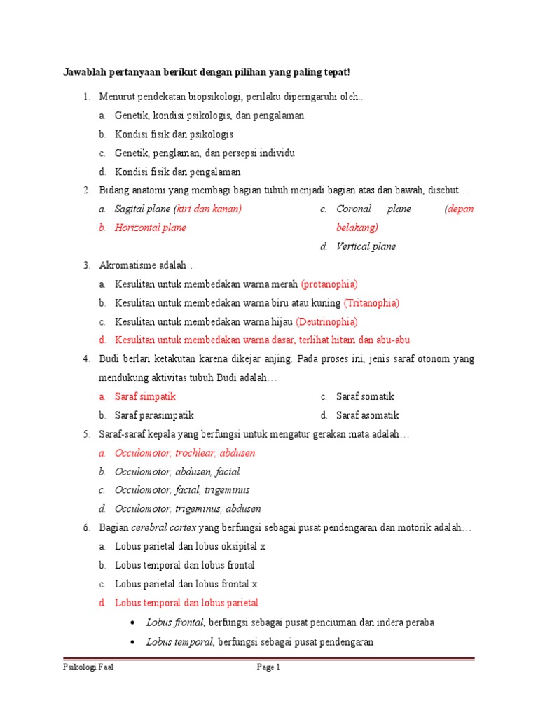 Soal Latihan Psikologi Faal 2 | PDF | Kajian Bahasa Asing | Seni