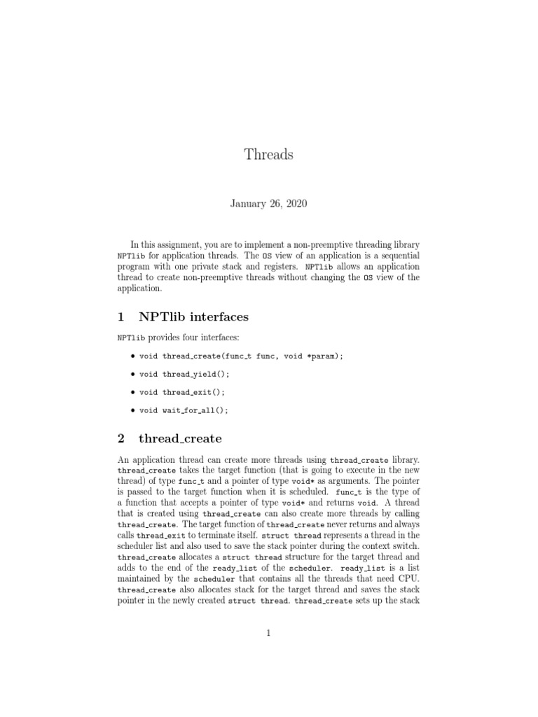 Threads: 1 Nptlib Interfaces | PDF | Thread (Computing) | Scheduling (Computing)