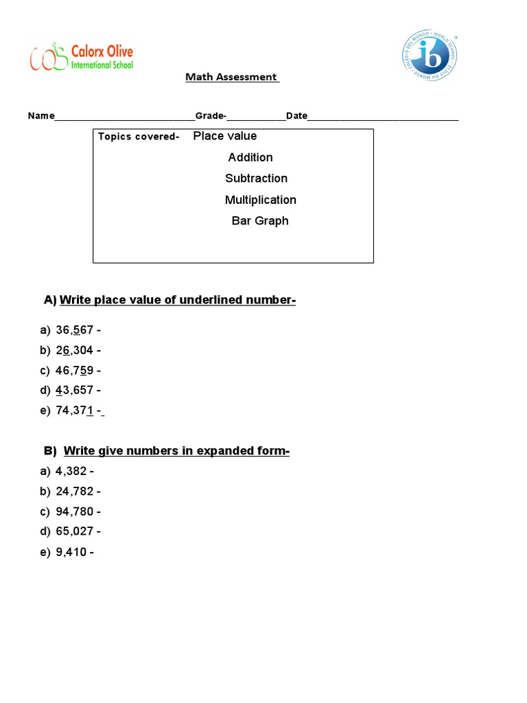 Math Assessment Grade 3 | PDF | Numbers | Teaching Mathematics