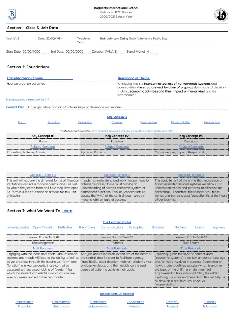 Sample BIS Enhanced PYP Unit Planner | PDF | Critical Thinking ...