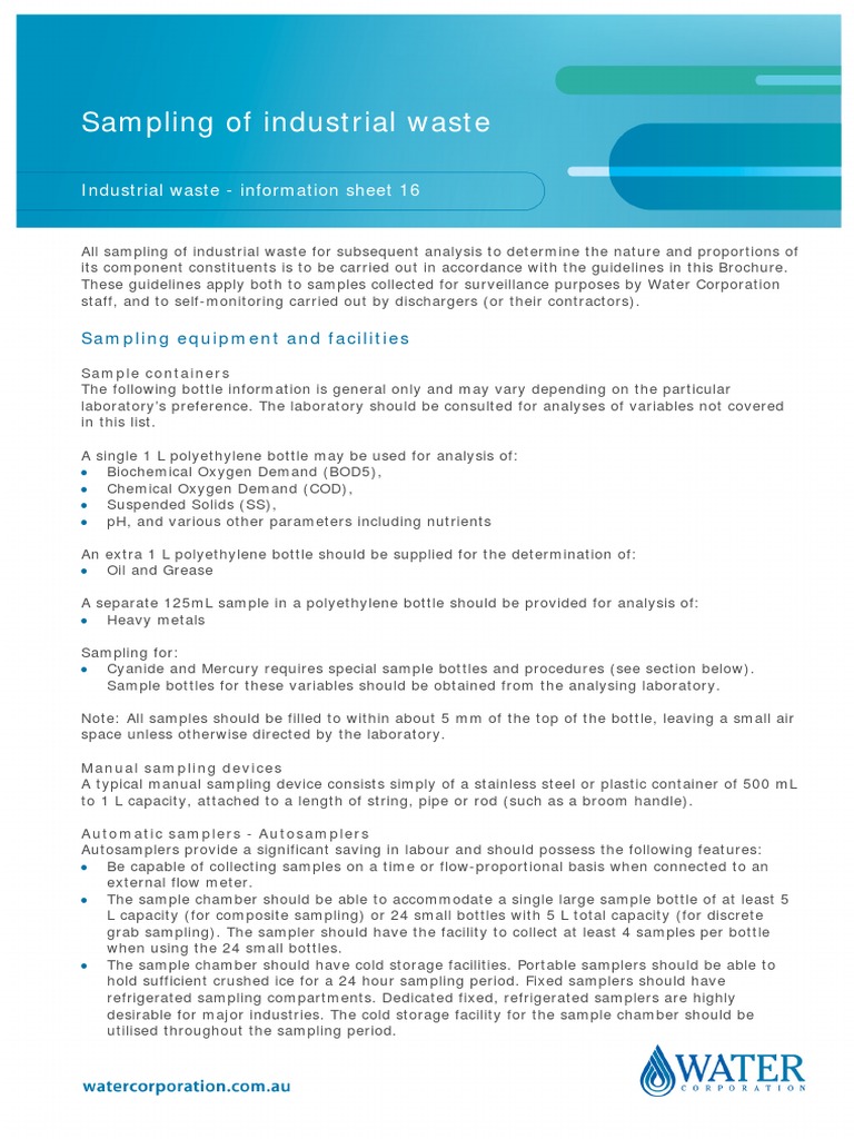 Industrial Waste Sampling Guide | PDF | Chemistry | Materials