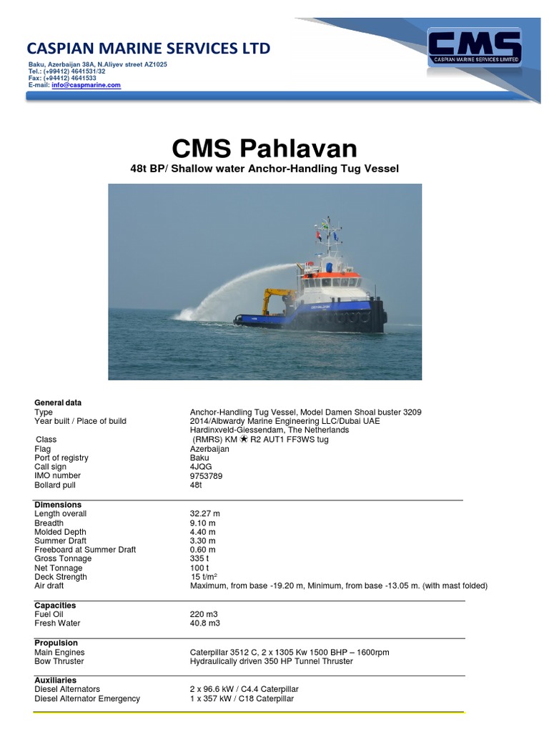 CMS Pahlavan: Caspian Marine Services LTD | PDF | Marine Propulsion | Tugboat