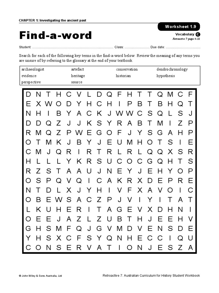 Find-A-Word: Worksheet 1.9 | PDF | Archaeology
