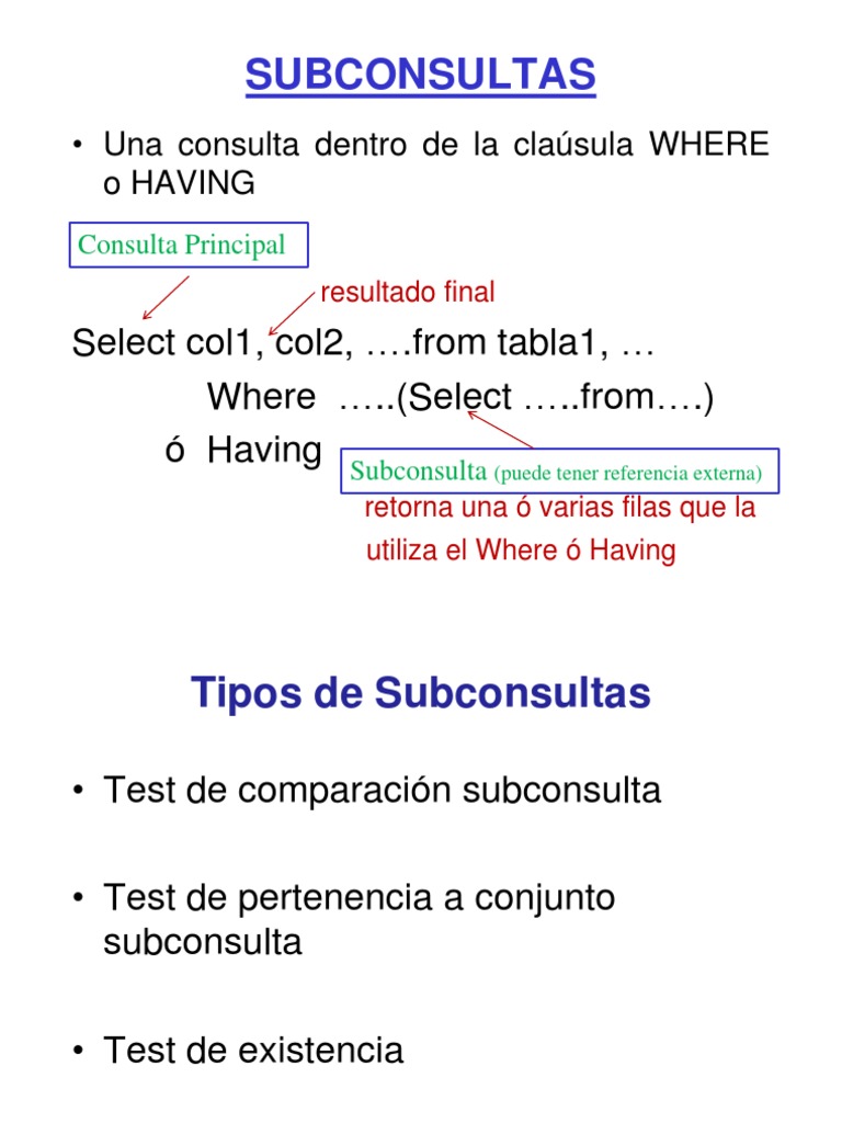 Tipos de Subconsultas SQL: Guía Completa | PDF | Informática