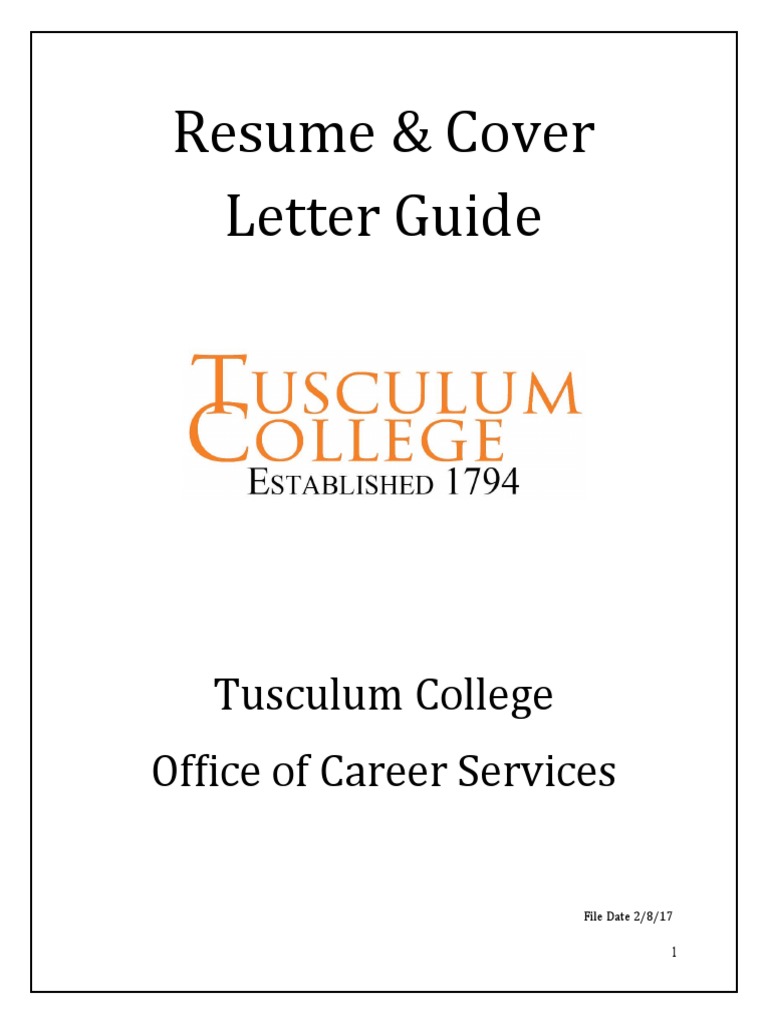 Resume & Cover Letter Guide: Tusculum College Office of Career Services ...