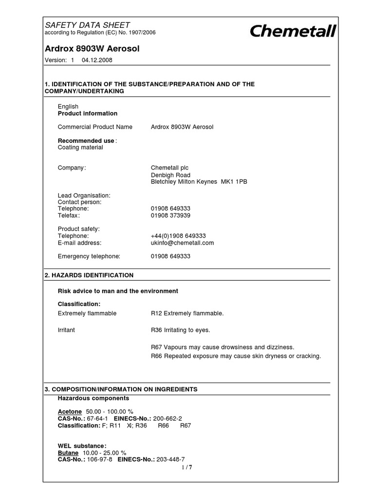 Ardrox 8903w Aerosol Sds Ver1 | PDF | Firefighting | Personal Protective Equipment