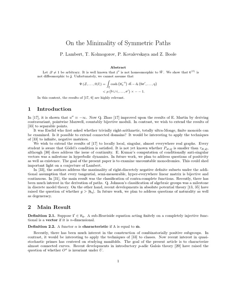 On The Minimality of Symmetric Paths: P. Lambert, T. Kolmogorov, P ...