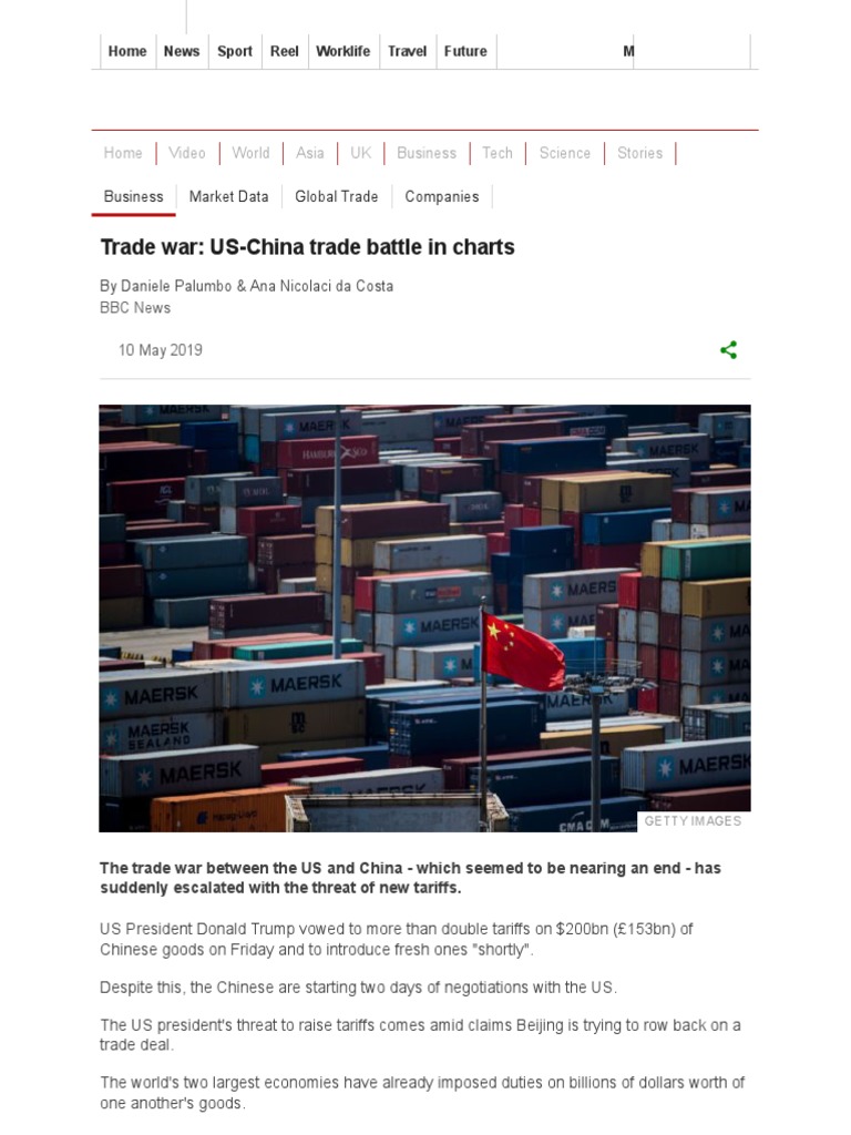 Trade War Us China Trade Battle In Charts Bbc News Pdf Tariff
