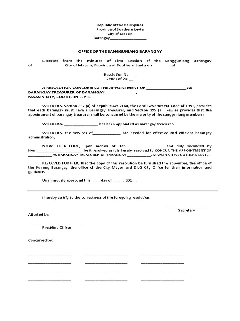 Barangay Treasurer Appointment | PDF