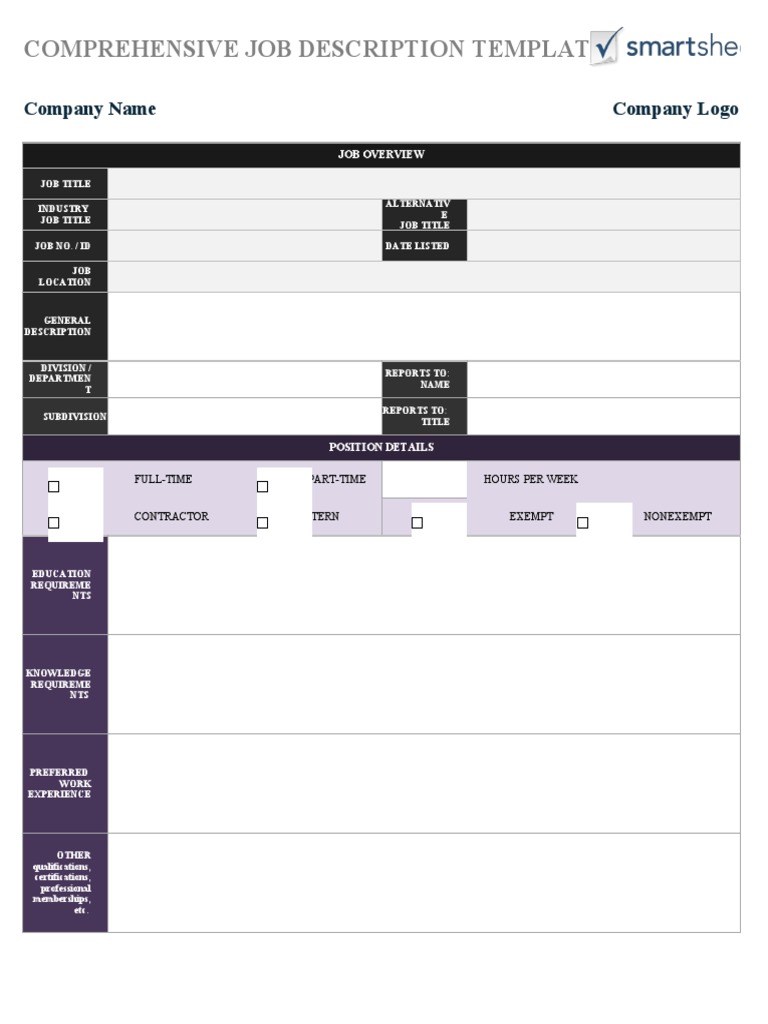Comprehensive Job Description Template: Company Name Company Logo | PDF ...