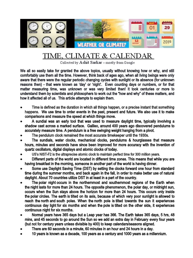 Time, Climate & Calendar | Download Free PDF | Calendar | Earth