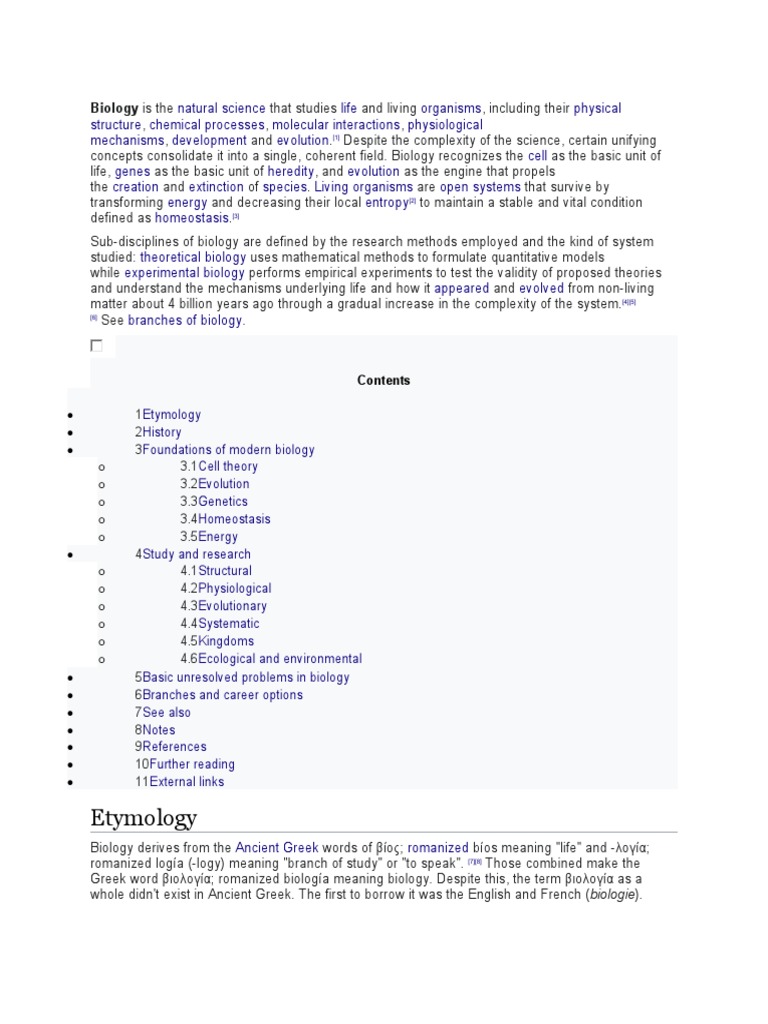 Etymology: Biology Is The | PDF | Inquiry | Biology