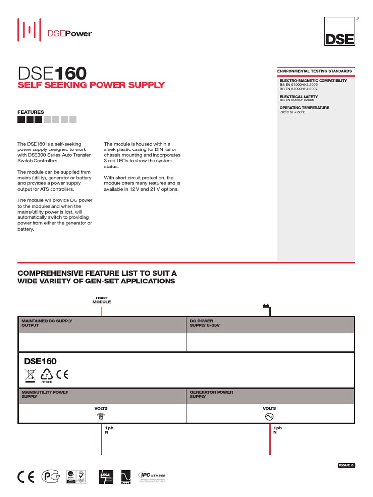 DSE160 Data Sheet | PDF | Power Supply | Mains Electricity