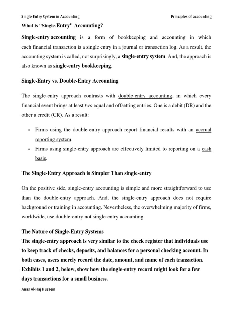 An Overview of Single-Entry Accounting: When it is Sufficient, How it ...