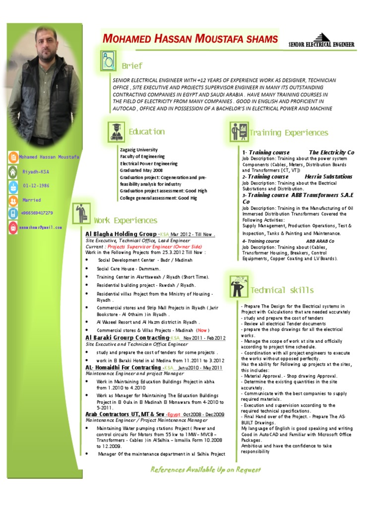 CV Eng Shams | PDF | Electrical Engineering | Electricity