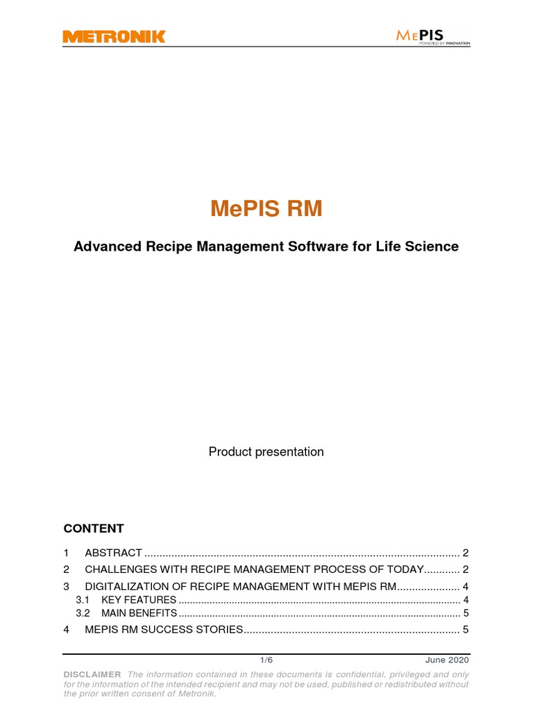 White Paper MePIS RM - Centralized Recipe Management Software VS | PDF | Regulatory Compliance ...