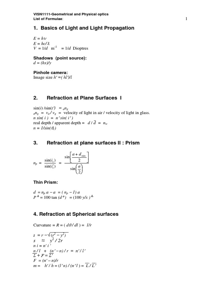 List of Formulae | Download Free PDF | Diffraction | Angular Resolution