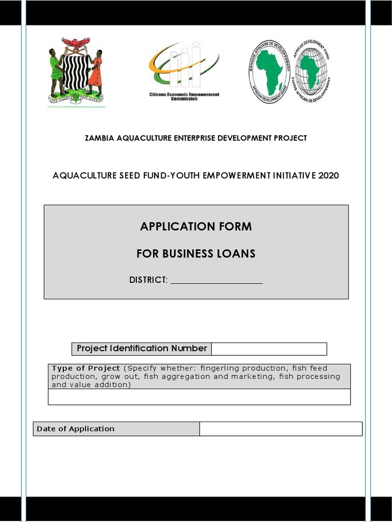 Application Form For Business Loans: Aquaculture Seed Fund-Youth ...