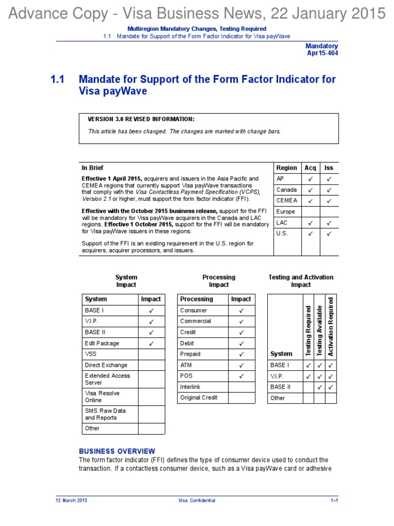 April 2015 - Mandate For Suppport of The Form Factor Indicator For Visa ...
