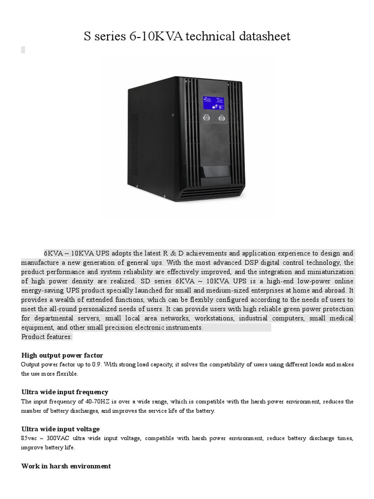 Datasheet For S Series On Line UPS | PDF | Power Supply | Digital ...