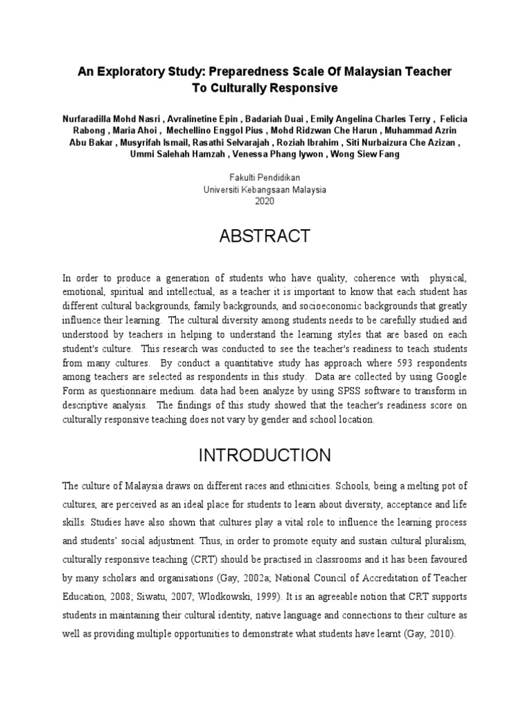 An Exploratory Study Preparedness Scale of Malaysian Teacher | PDF ...