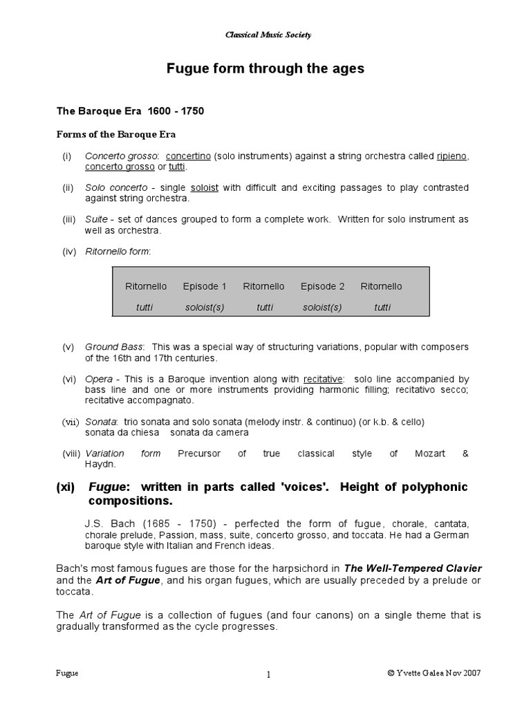 The Fugue - Form and Style Through The Ages | PDF | Concerto | Elements ...