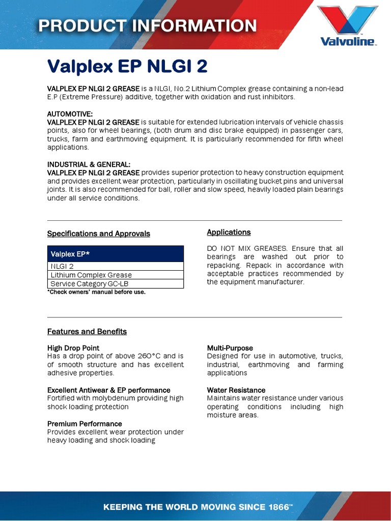 Valplex EP Grease-PI Sheet | PDF | Mechanical Engineering | Materials