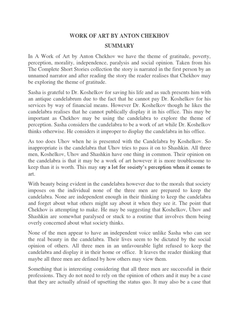 Chekhov's "A Work of Art" Analysis | PDF
