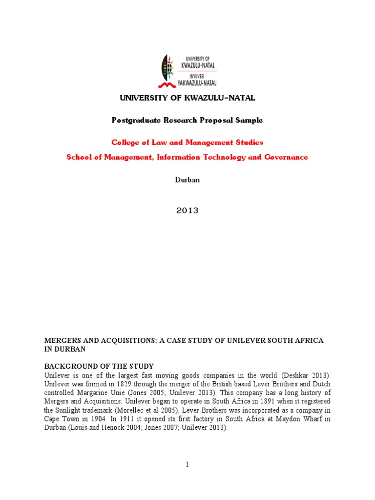 University of Kwazulu-Natal Postgraduate Research Proposal Sample | PDF ...