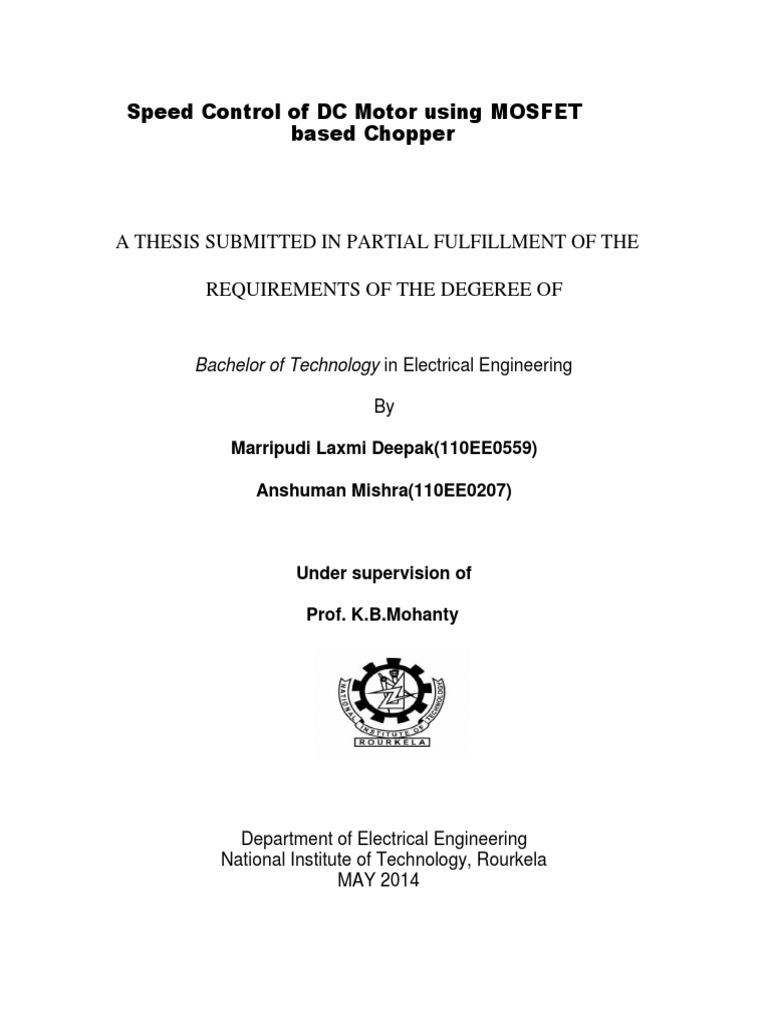Speed Control of DC Motor Using MOSFET Based Chopper | PDF | Electric ...