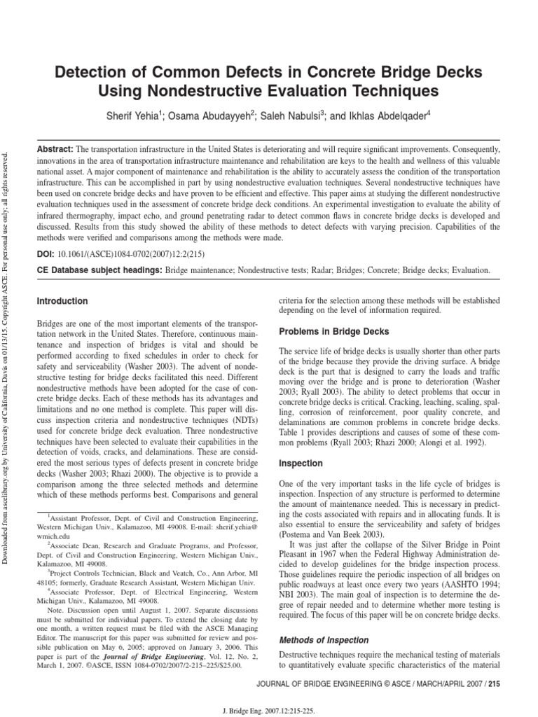 Detection Of Common Defects In Concrete Bridge Decks Using